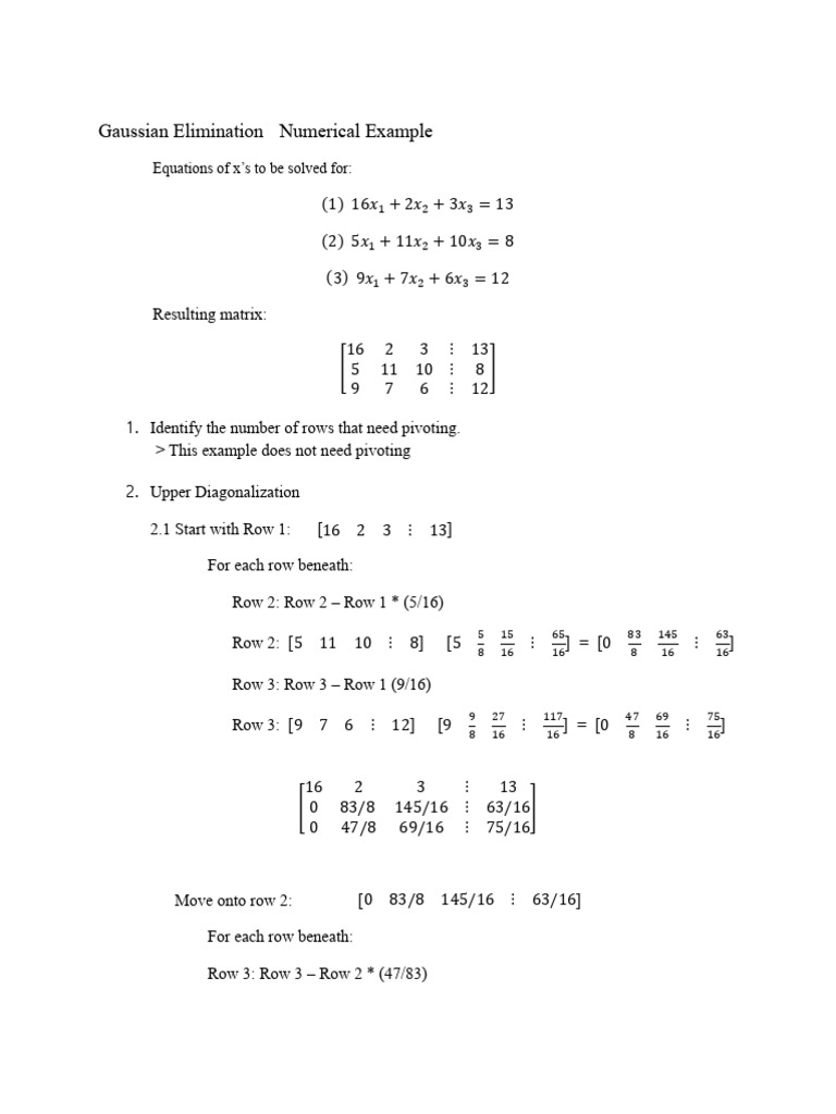 Gaussian Elimination Numerical Example | PDF