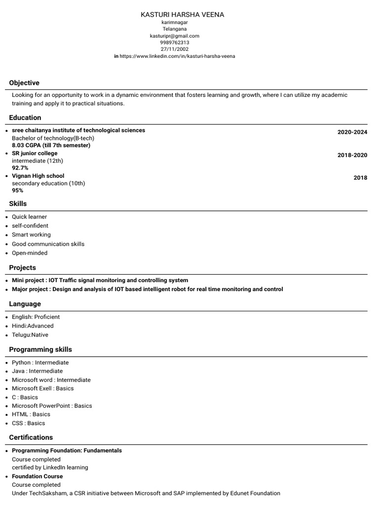Harsha Veena Resume | PDF