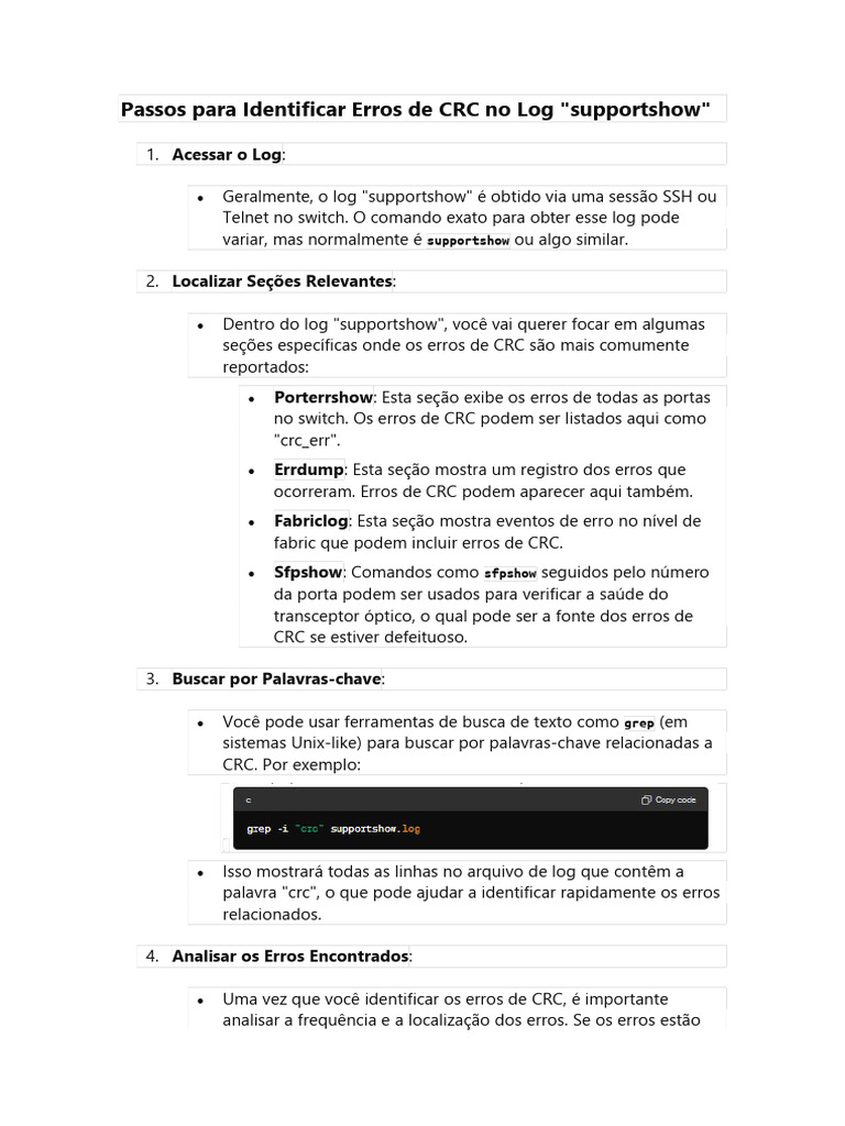 Passos para Identificar Erros de CRC No Log Supportshow | PDF