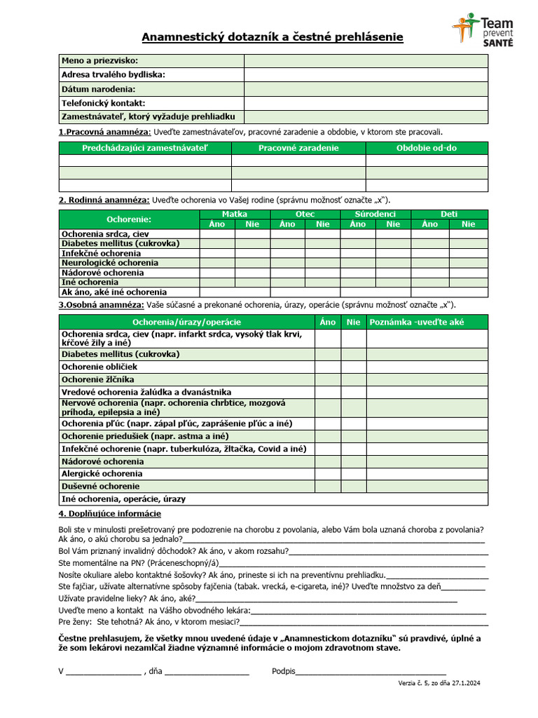 Anamnesticky Dotaznik | PDF