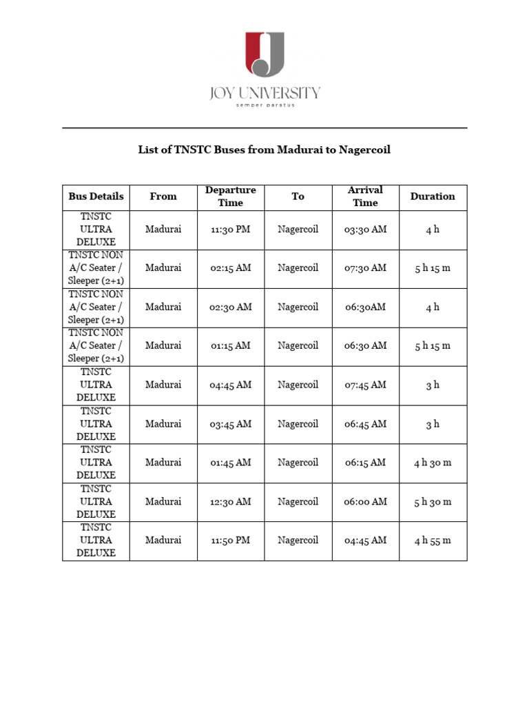 List of TNSTC Private Buses | PDF | Bus | Transport