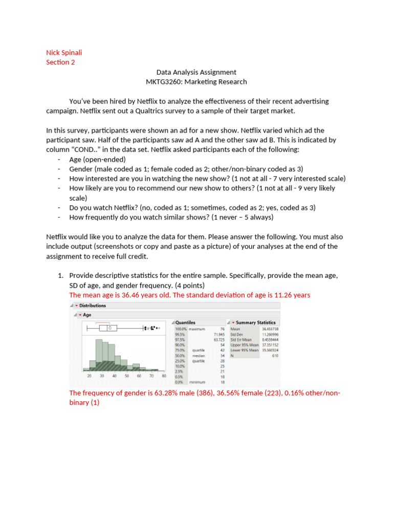 MKTG 3260. Data Analysis Assignment. Netflix | PDF