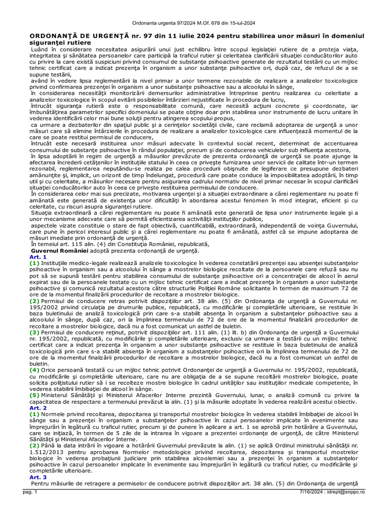 Ordonanta Urgenta 97 2024 M of 678 Din 15 Iul 2024 | PDF