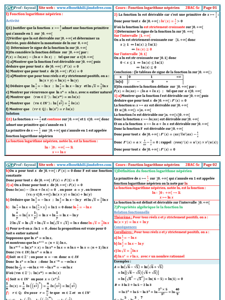 Cours 6 Logarithme 2bac SC | PDF
