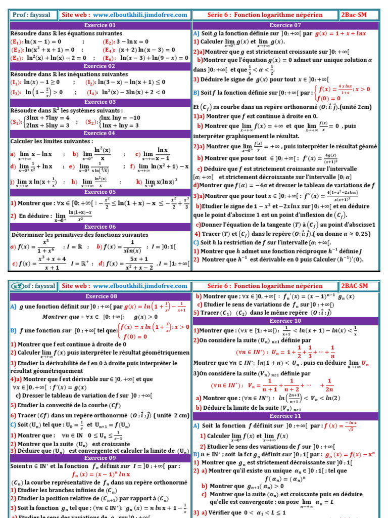 Série LOGARITHME 2bacSM | PDF