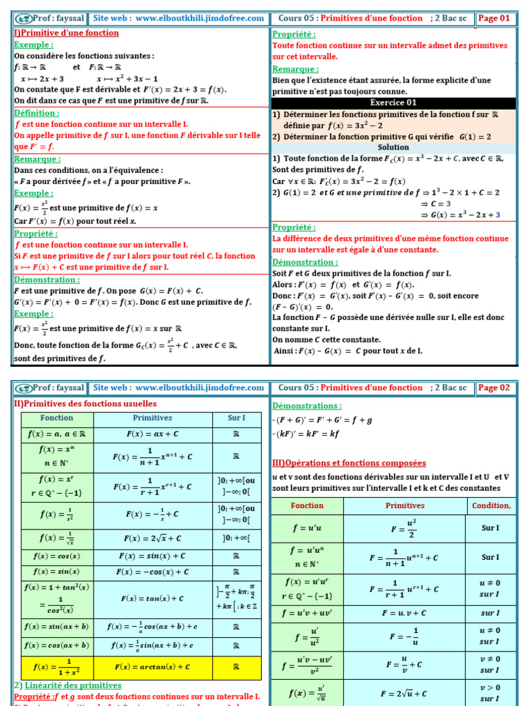 Cours 5-Primitive-2bac-Sc-fff | PDF
