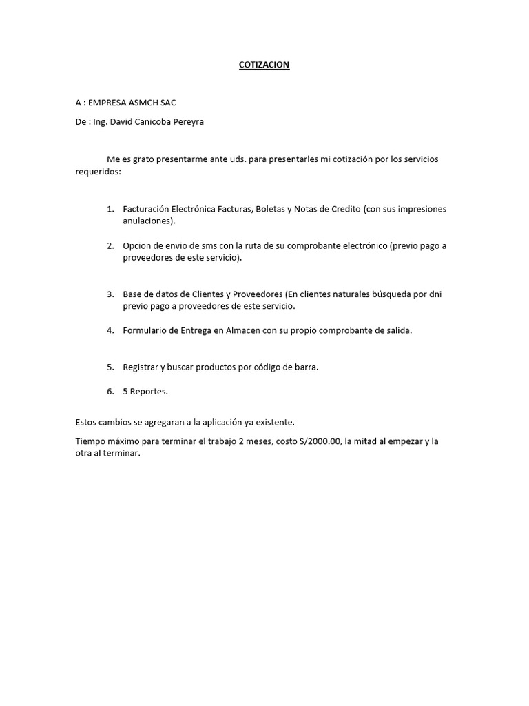 Cotizacion Ing. Canicoba | PDF