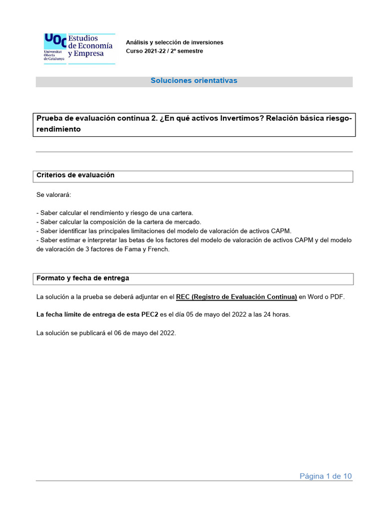 An Lisis y Selecci N de Inversiones SolPEC2 1 PDF | PDF | Coeficiente de determinación | Métodos ...
