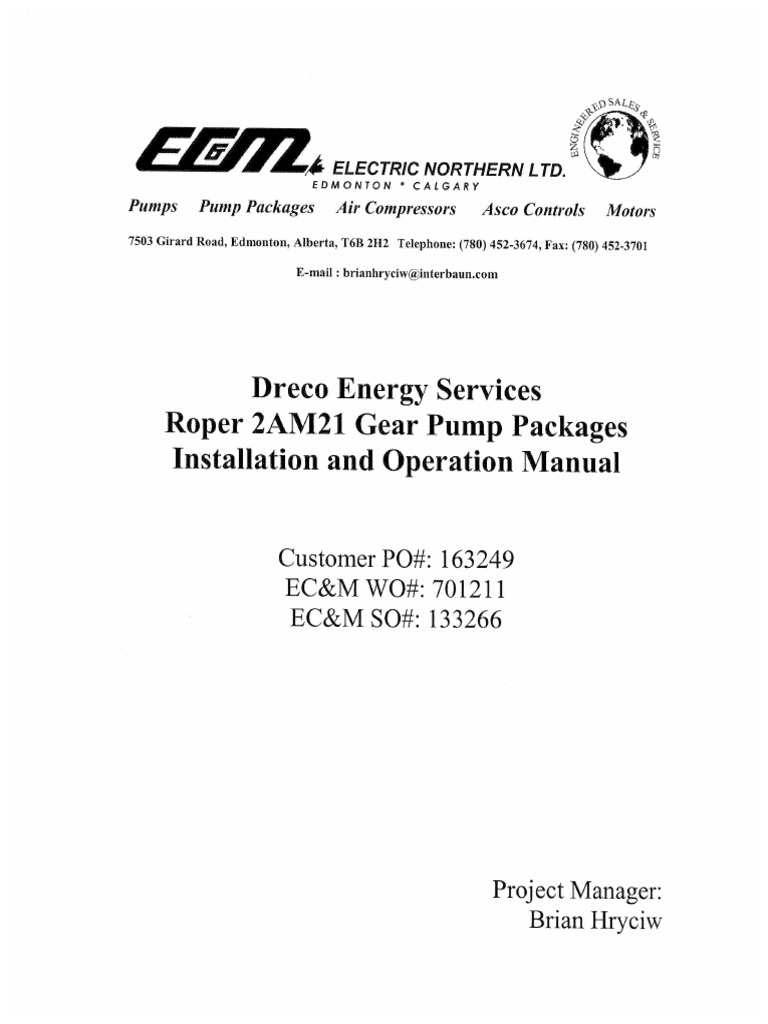 ECM - Dreco Energy, Roper 2AM21 Gear Pump IOMM | PDF