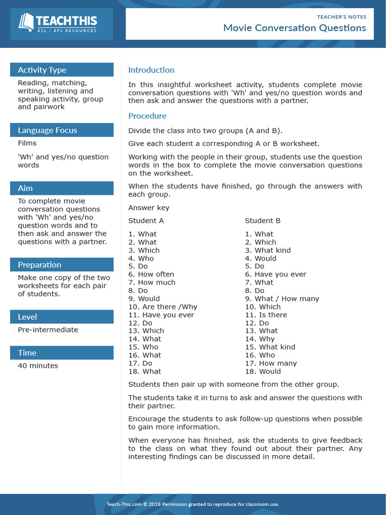 Movie Conversation Questions | PDF