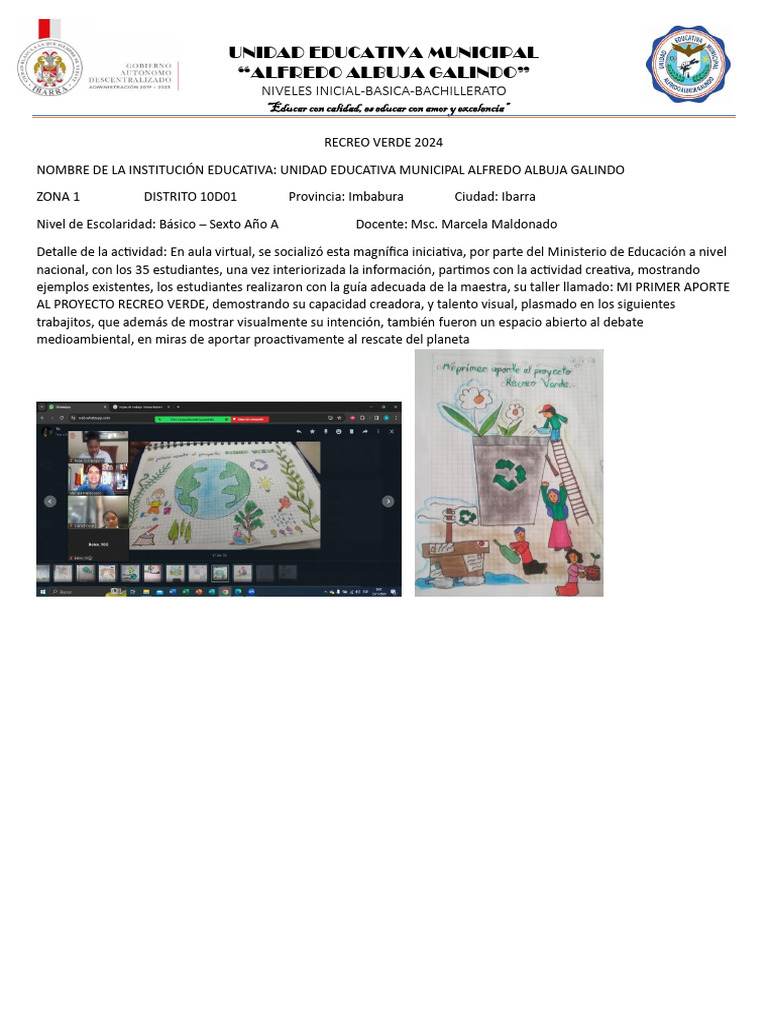 Proyecto Recreo Verde Sexto A 2024 | PDF