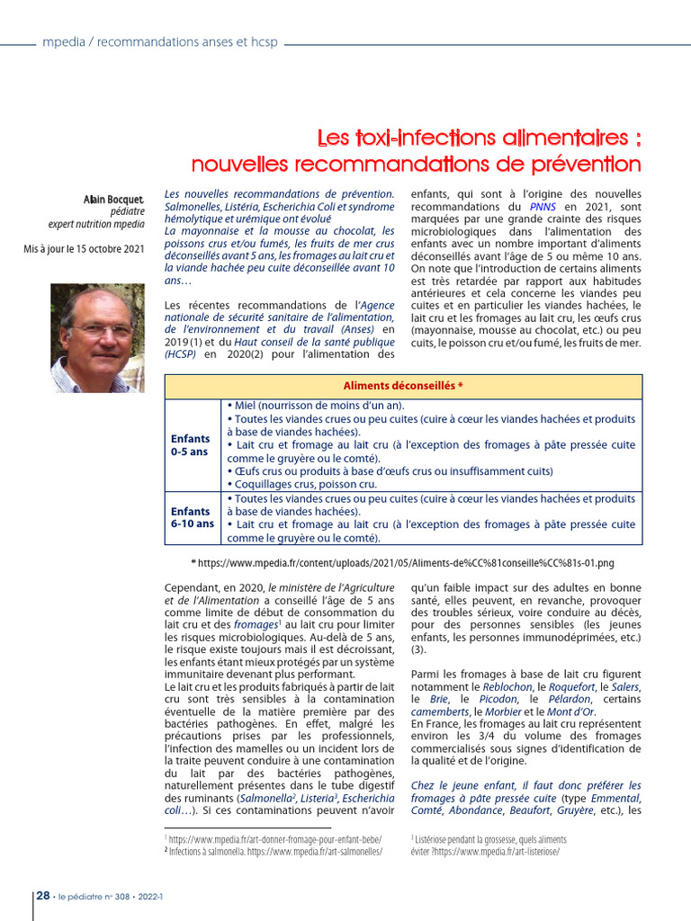Les Toxi Infections Alimentaires Nouvelles Recommandations de ...