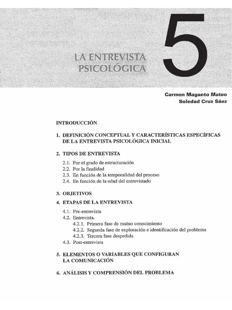 Cap. 5 La Entrevista Psicológica | PDF