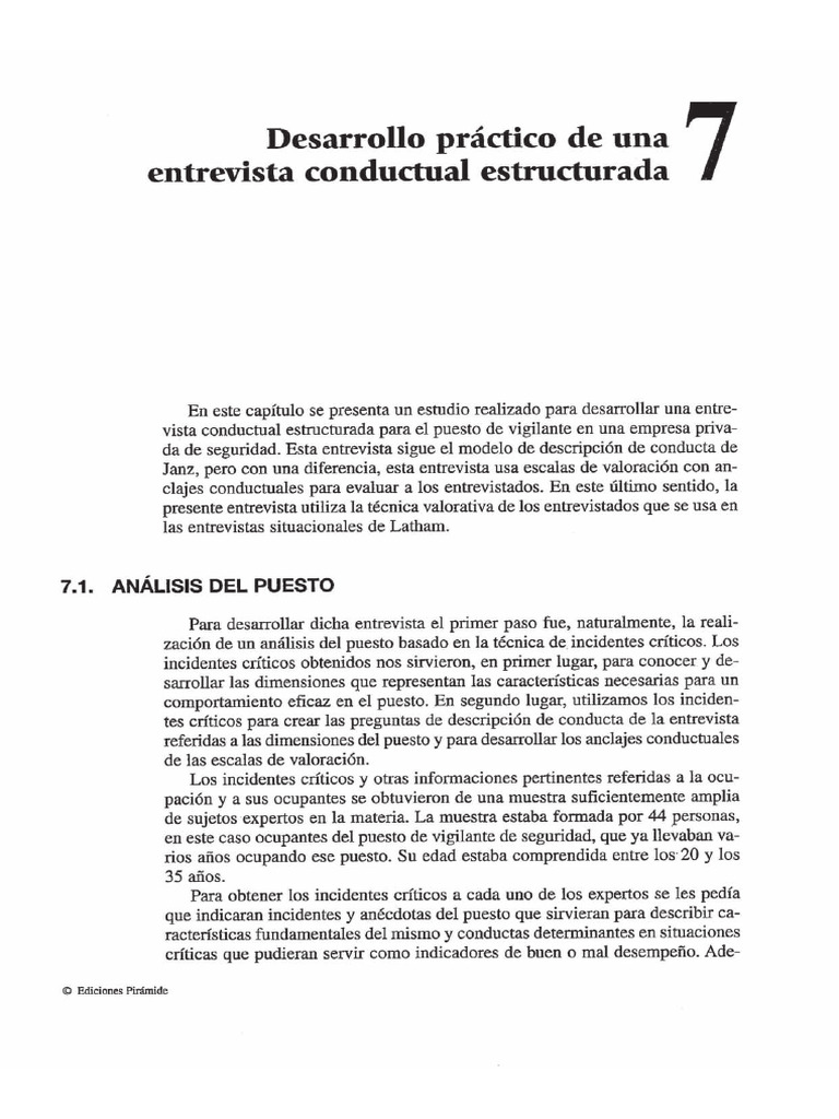 Entrevista Conductual Estructurada Capitol 7 | PDF