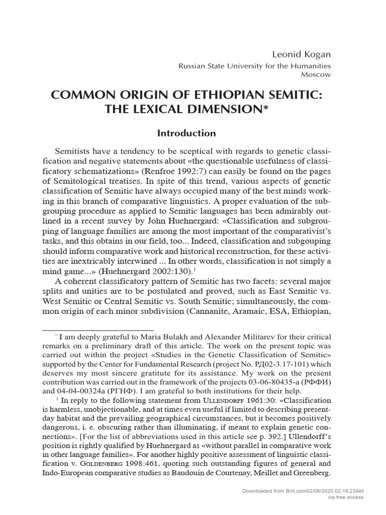 (18177565 - Scrinium) COMMON ORIGIN OF ETHIOPIAN SEMITIC - THE LEXICAL ...