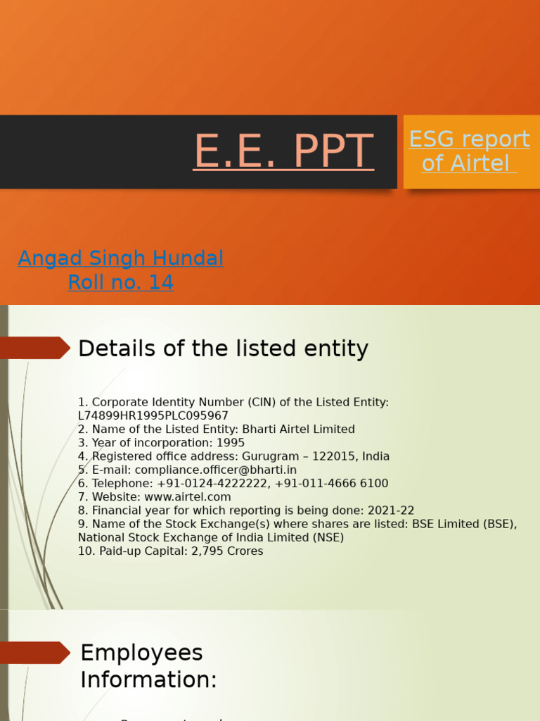 EE PPT ESG Airtel - Angad Singh Hundal | PDF