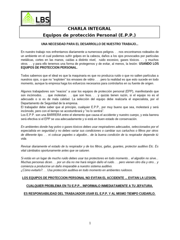 Charla Integral Uso de EPP | PDF | ruido