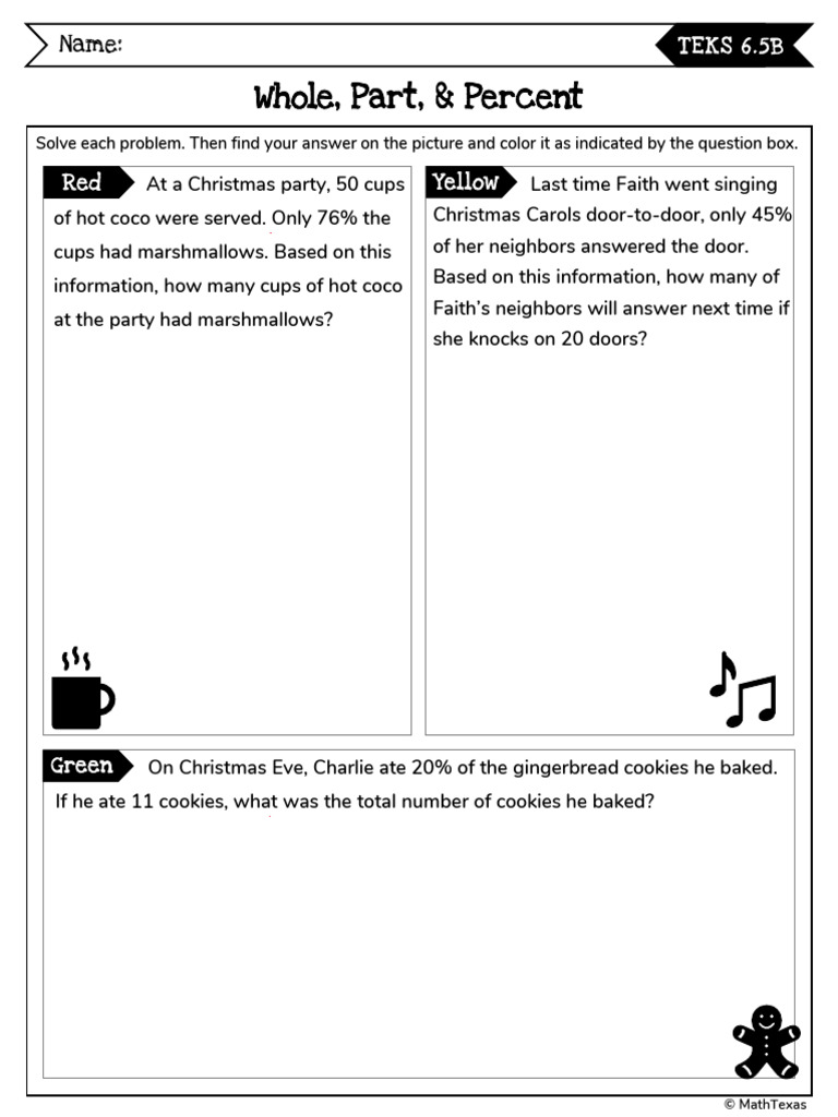 6.5B Whole, Part, & Percent Worksheet | PDF