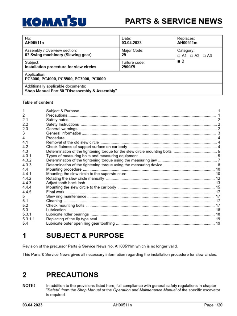 AH00511n - Installation Procedure For The Swing Circle (SC) - 1 | PDF ...