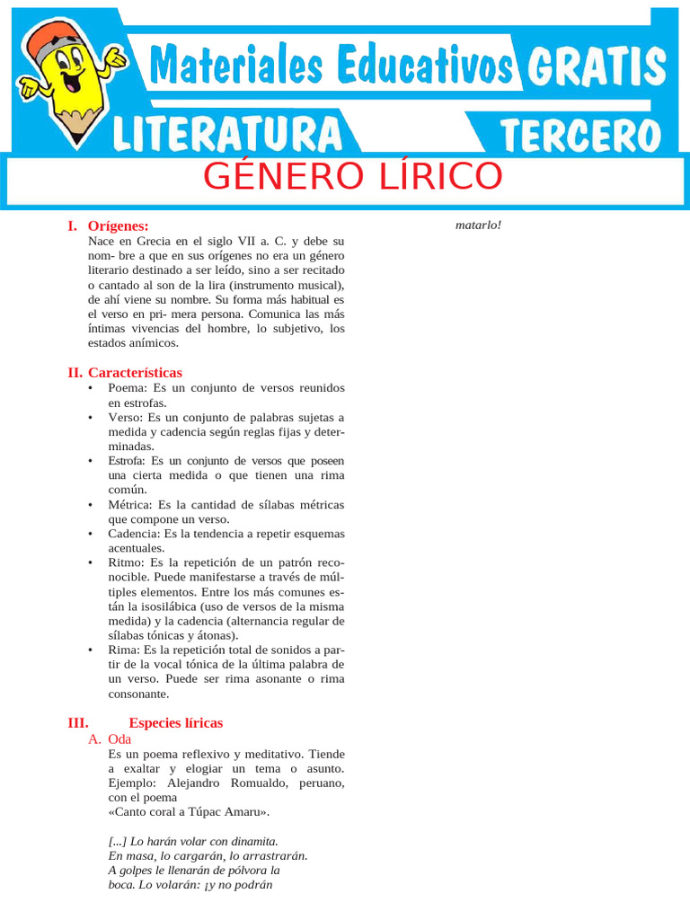 Género Lírico para Tercer Grado de Secundaria | PDF
