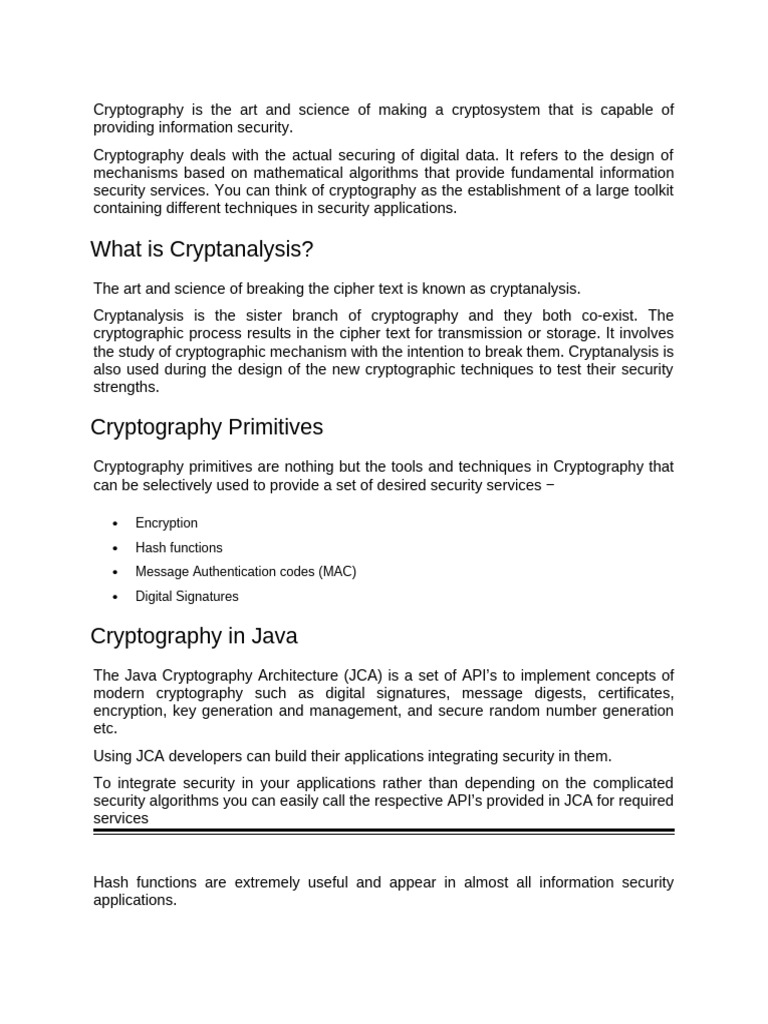 Cryptography Is The Art and Science of Making A Cryptosystem That Is ...