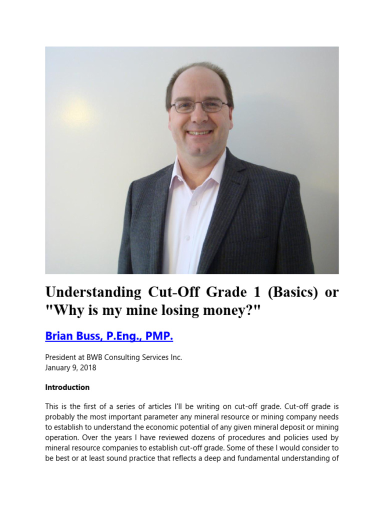 Understanding Cut-Off Grade or Why Is My Mine Losing Money | PDF