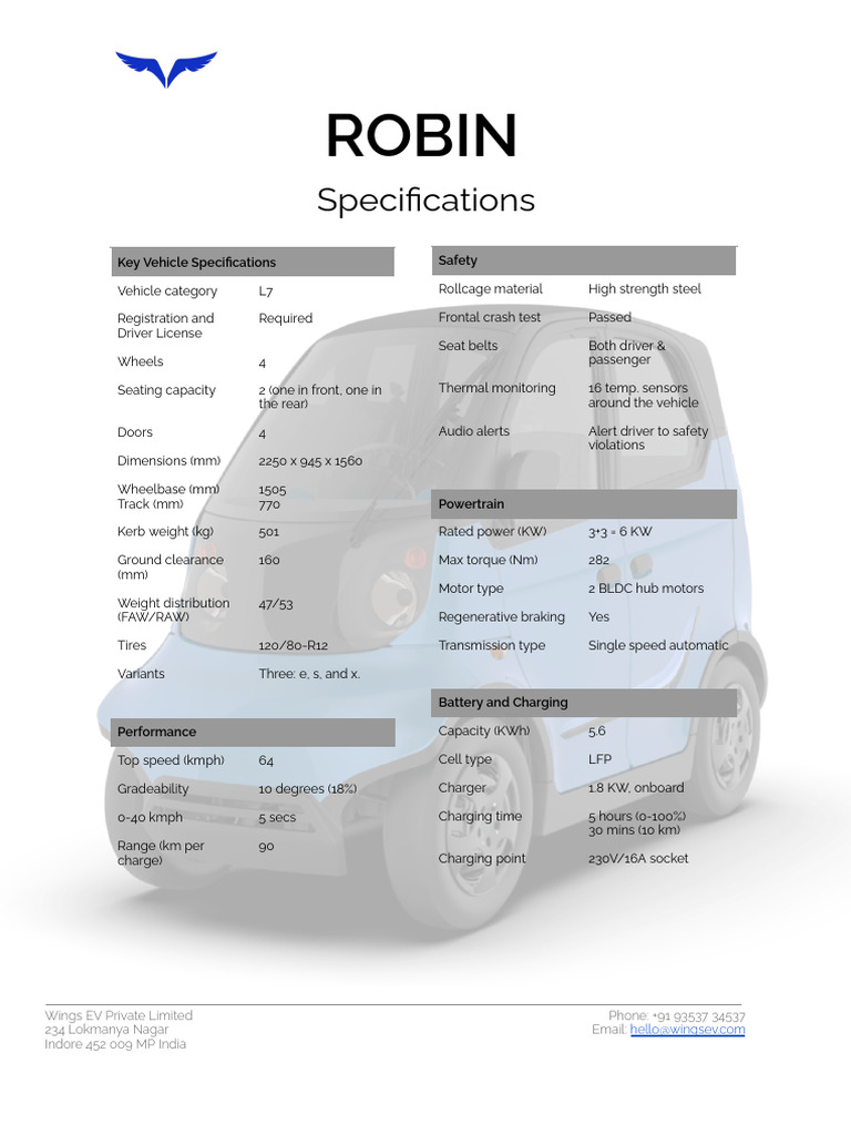 Wings Robin Specs | PDF