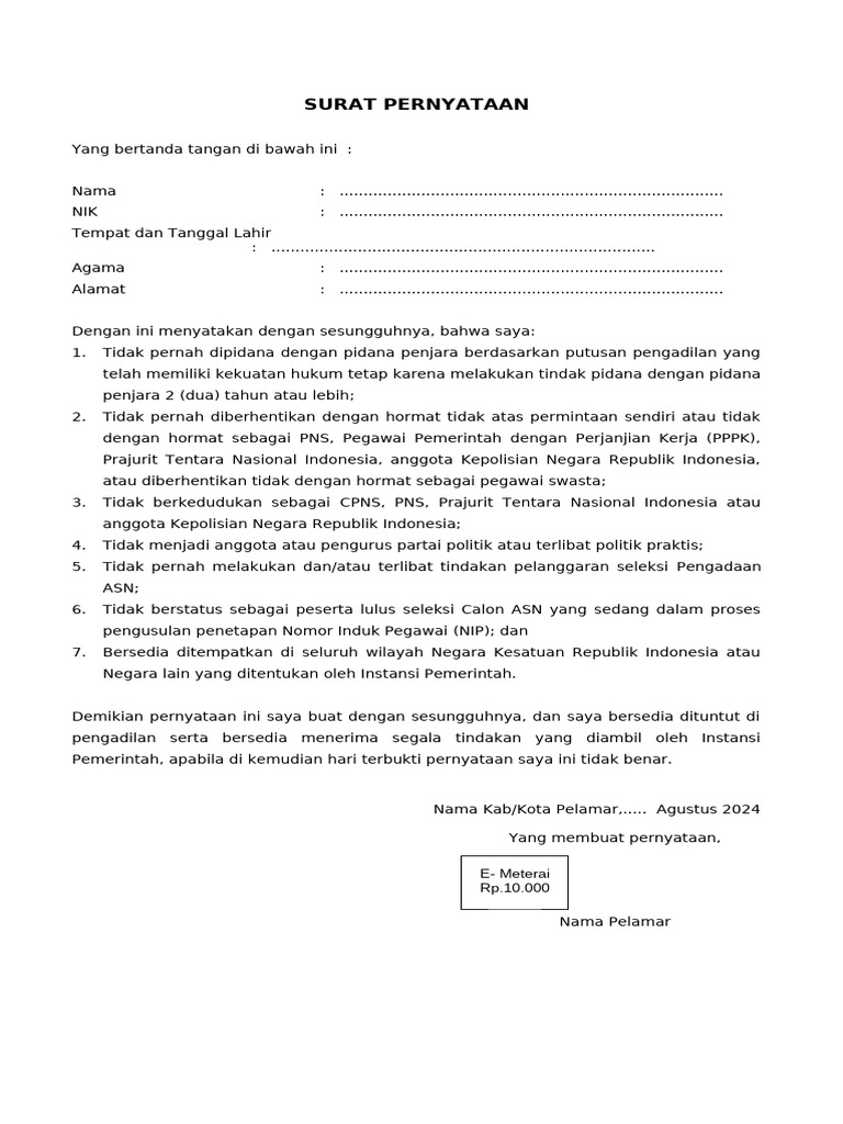 2 Format Surat Pernyataan Kab Mojokerto 20240819 162942 | PDF