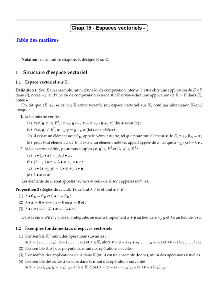 Chap15 - Espaces - Vectoriels Algèbre | PDF
