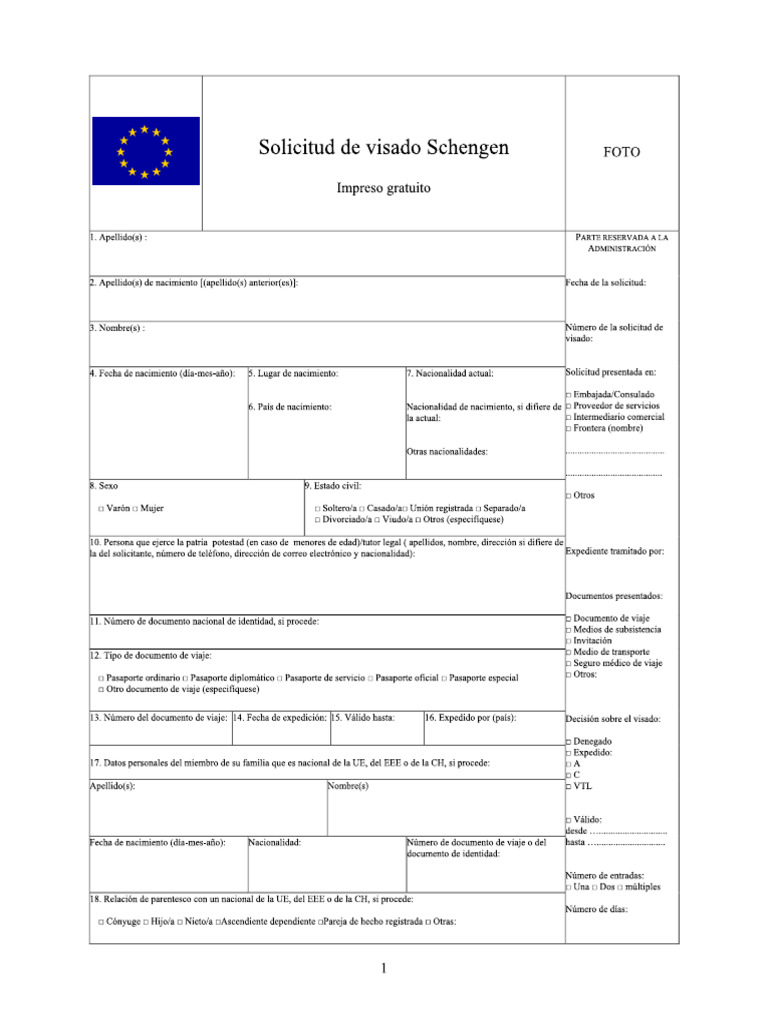 Schengen Visa Application Form Spanish | PDF