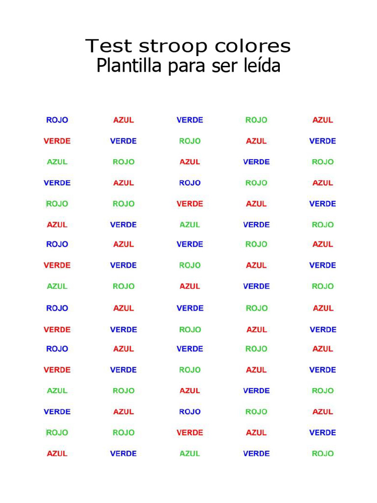Ficha Oral Test Stroop Colores | PDF