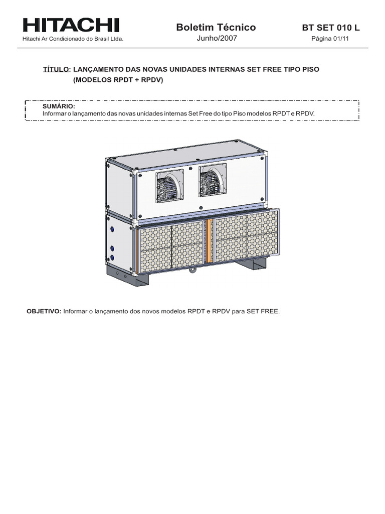 BT SET 010 L - Lançamento Das Unid Evap Tipo Piso Mod RPDT+RPDV | PDF