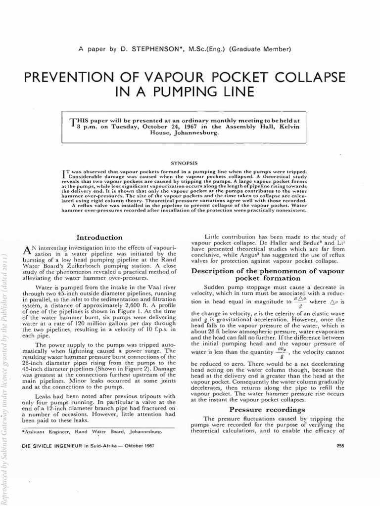 1967 Prevention of Vapour Pocket Collapse in A Pumping Line | PDF