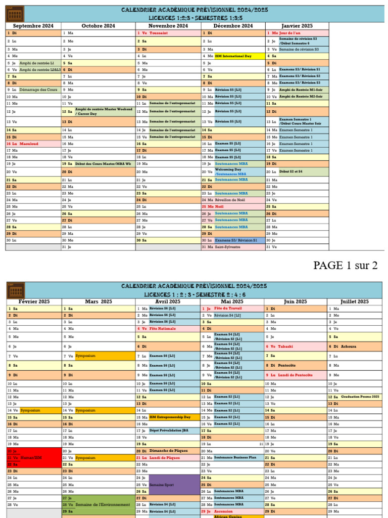 Calendrier Academique 24 25 | PDF