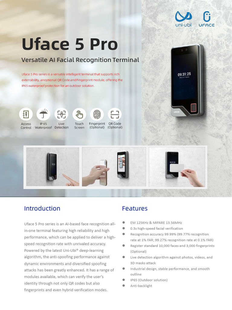 1657780614384-Uface 5 Pro Terminal Series - SPEC-20220613 | PDF