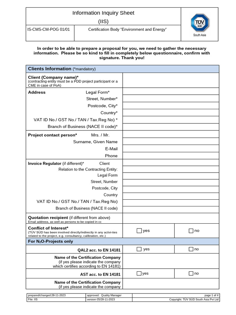 Information+Inquiry+Sheet+ IIS v05 | PDF