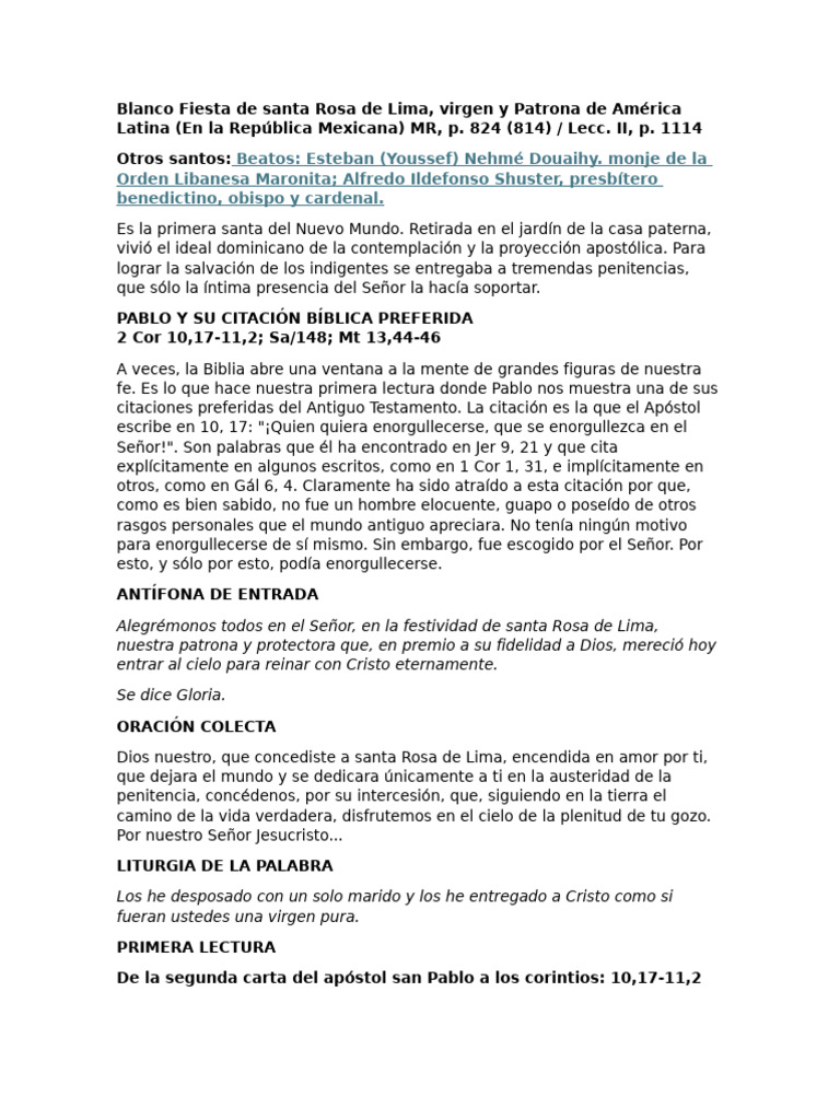 Misal Lecturas Santa Rosa de Lima | PDF | Cristo (título) | eucaristía