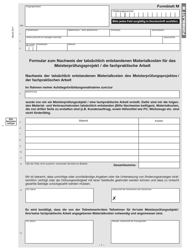 Meister BAföG Formblatt M | PDF