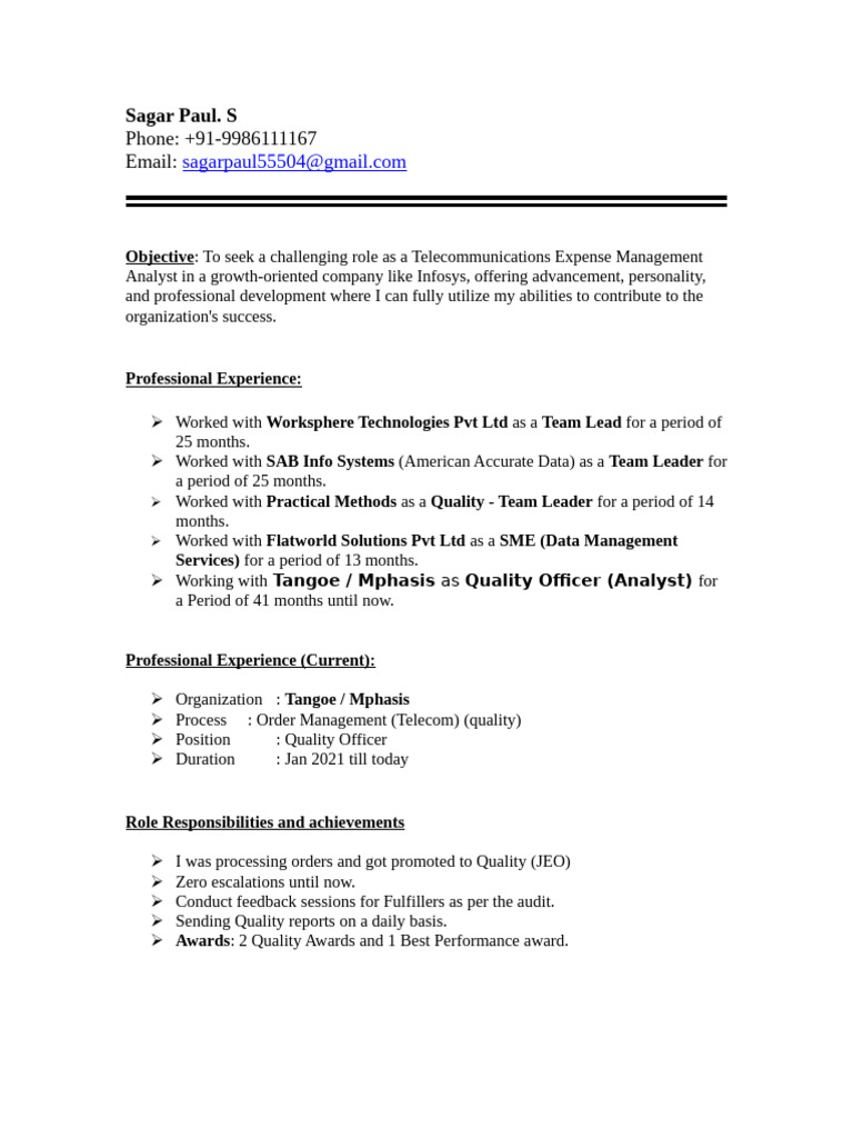 Sagar Paul (CV) - Updated | PDF