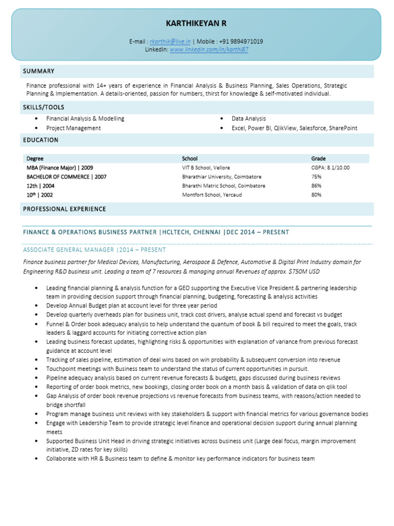 Resume Karthikeyan R Finance 060624 | PDF | Performance Indicator | Career & Growth