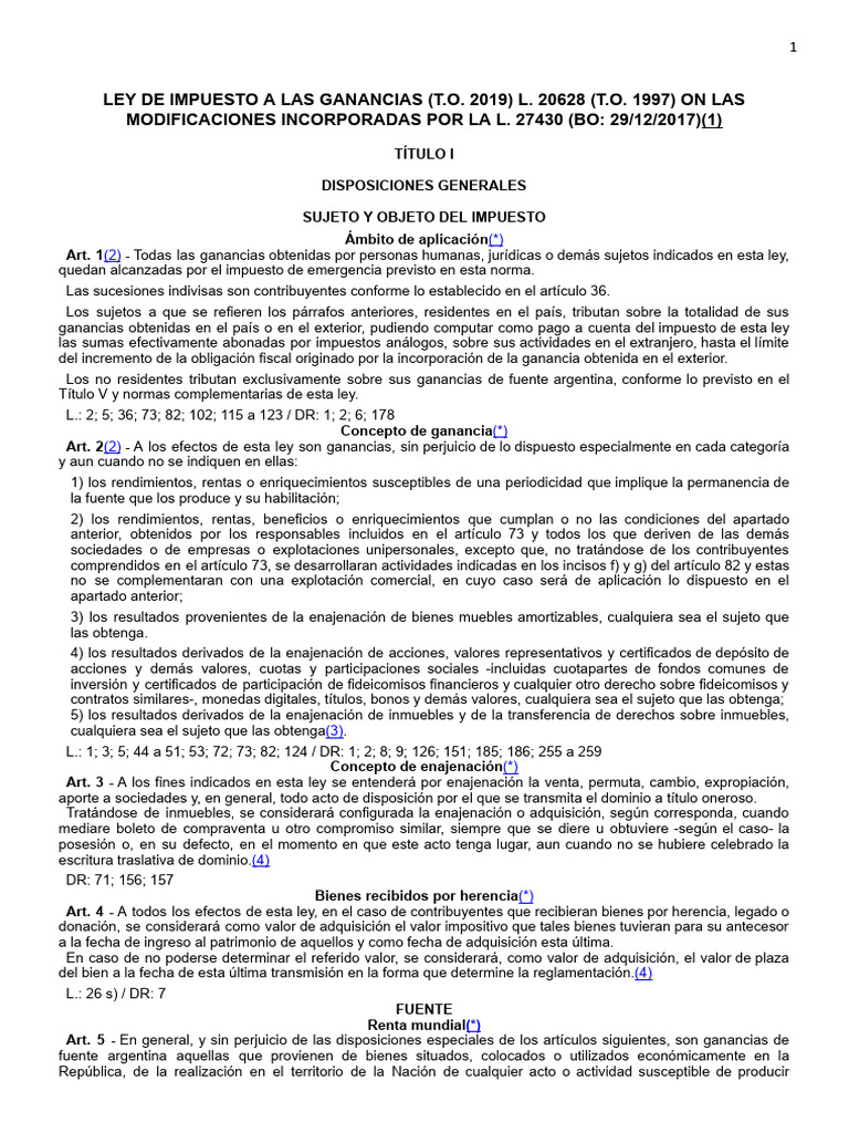 Ley De Impuesto A Las Ganancias To 2019 L 20628 To 1997 On Las 4083