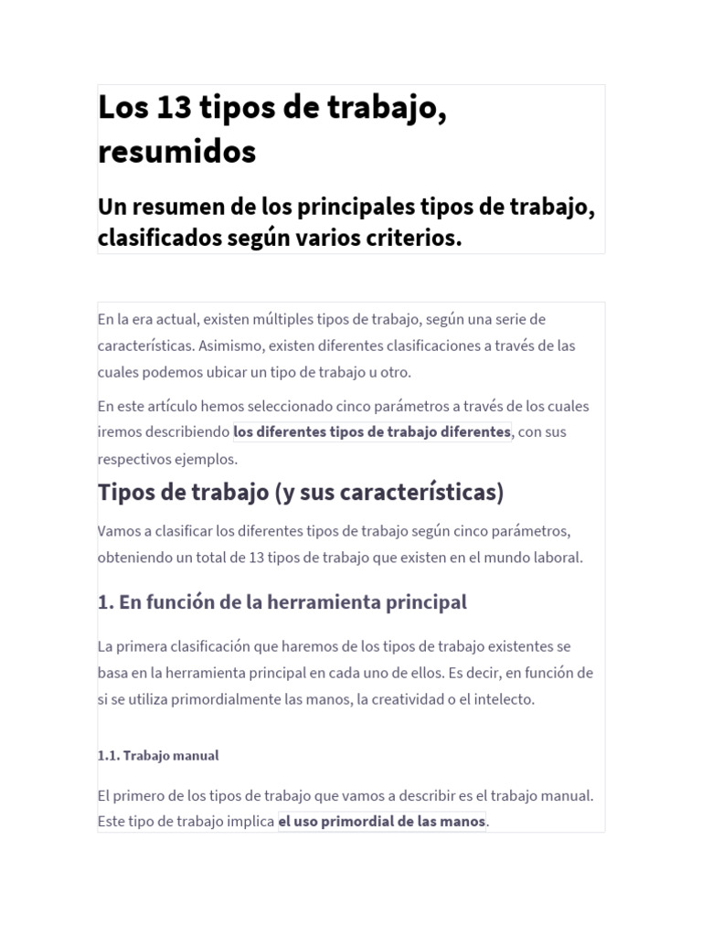 Los 13 Tipos de Trabajo | PDF