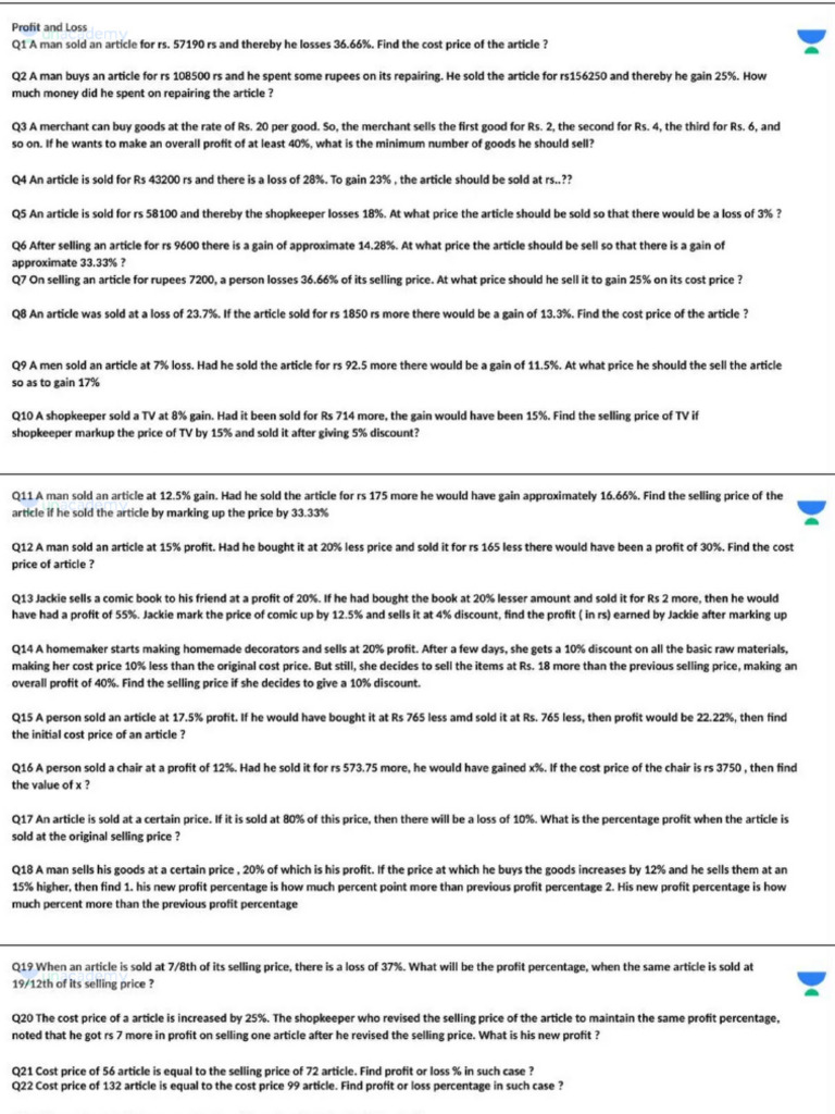 Profit Loss Questions | PDF