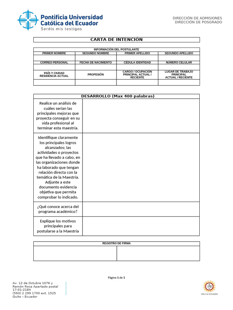 Formato Carta de Intención | PDF