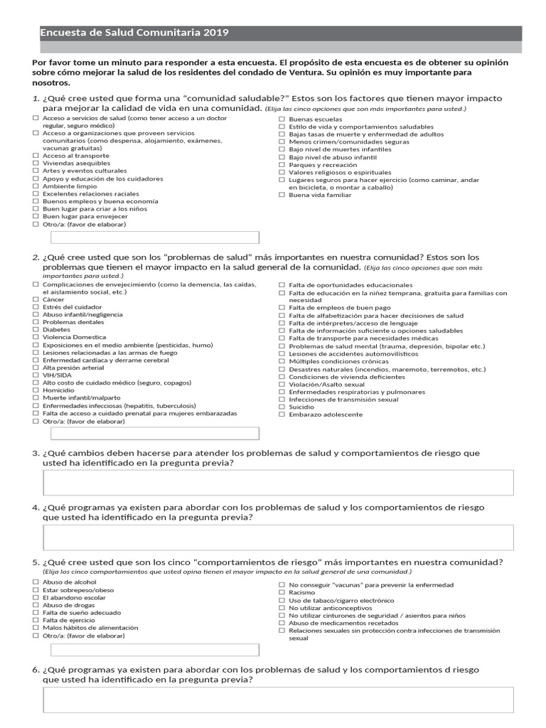 Encuesta de Salud Comunitaria | PDF