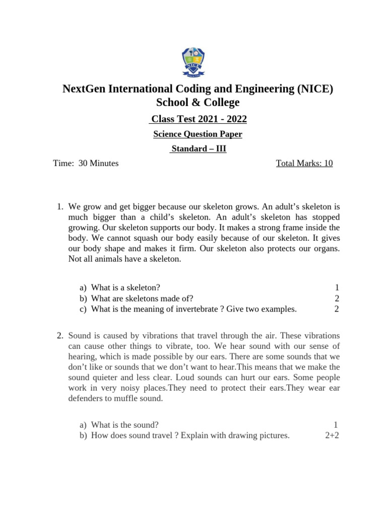 CT Question-Science-STD III | PDF