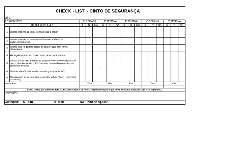 Check-List-Cinto de Segurança | PDF