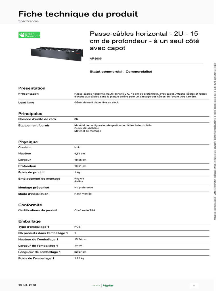 Gestion Des Câbles NetShelter - AR8606 | PDF