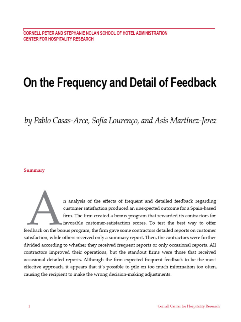 On The Frequency and Detail of Feedback | PDF