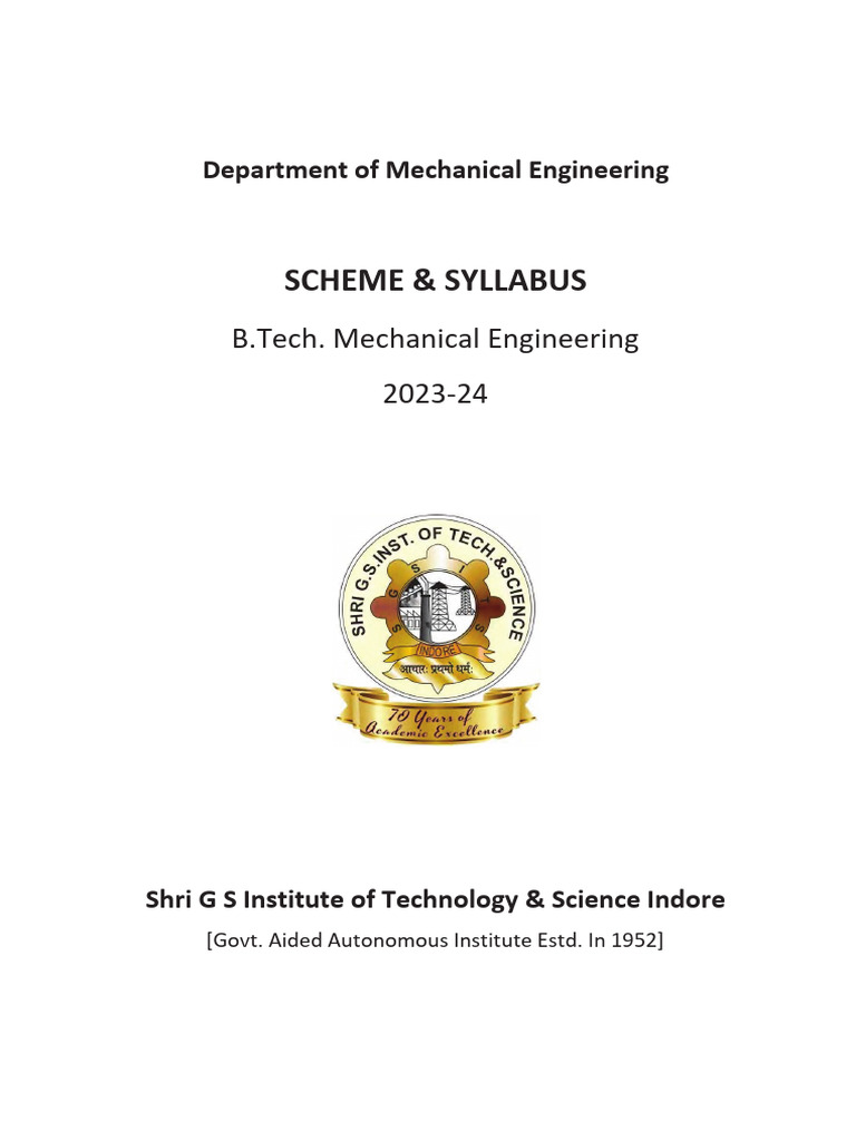 Syllabus 2023-24 BTech Mechanical Engg | PDF